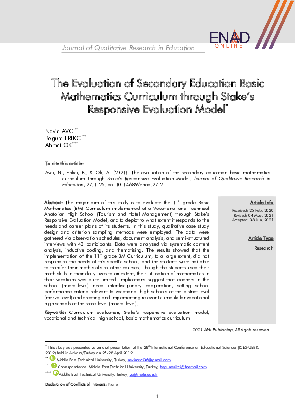 (PDF) The Evaluation of Secondary Education Basic Mathematics ...