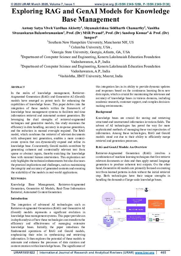 (PDF) Exploring RAG and GenAI Models for Knowledge Base Management
