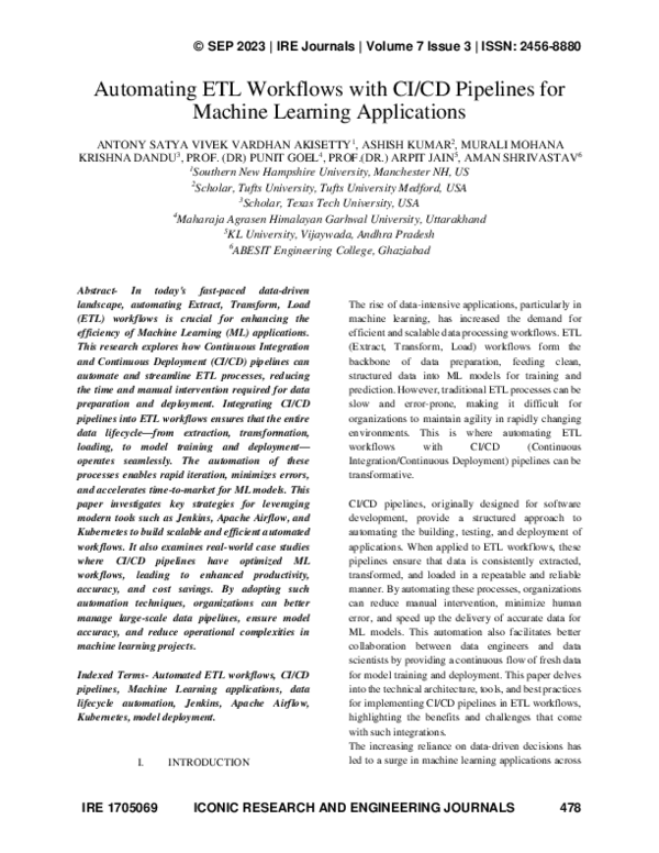 (PDF) Automating ETL Workflows with CI/CD Pipelines for Machine Learning Applications