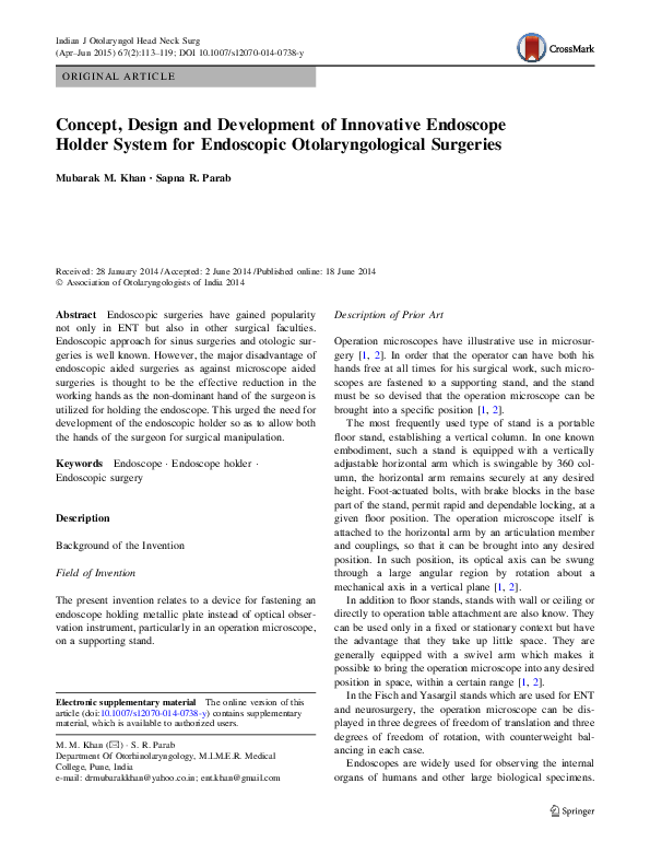 (PDF) Concept, Design and Development of Innovative Endoscope Holder ...