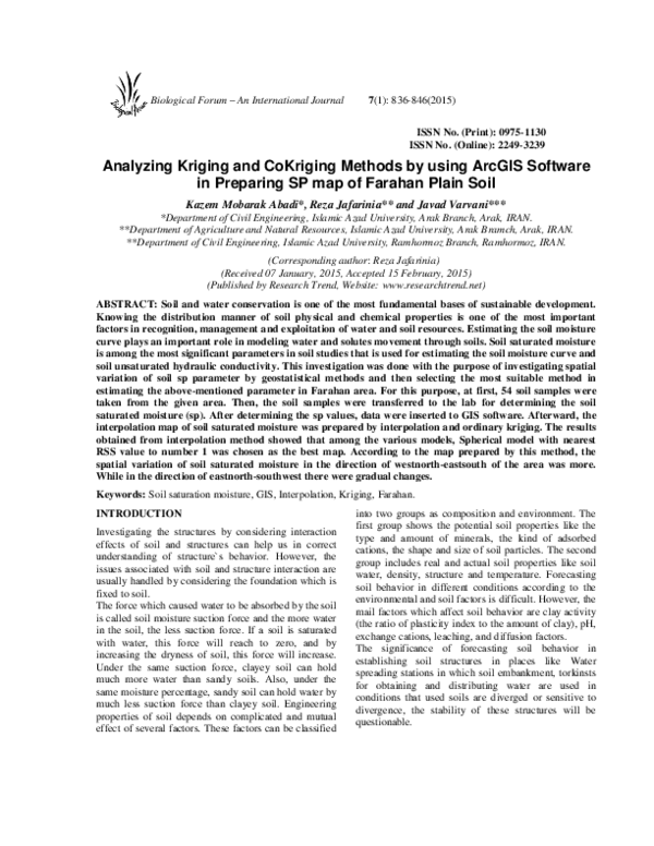 (PDF) Analyzing kriging and cokriging methods by using ArcGIS software in preparing SP map of ...
