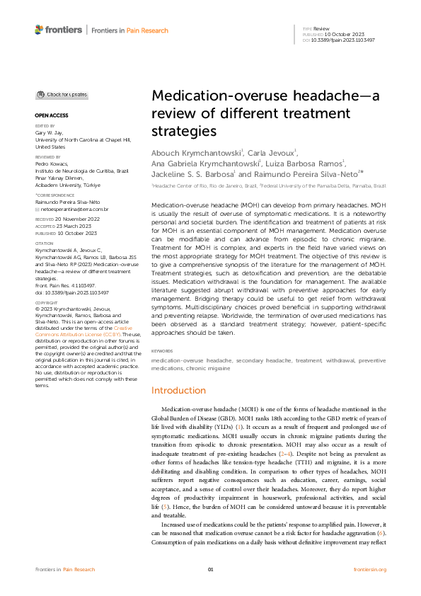 (PDF) Medication-overuse headache—a review of different treatment ...