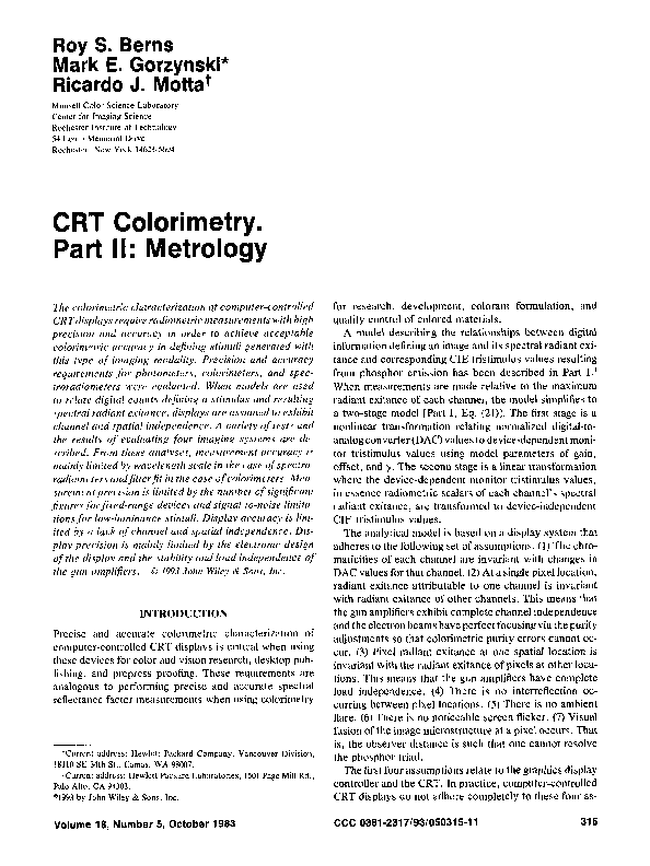(PDF) CRT colorimetry. Part II: Metrology