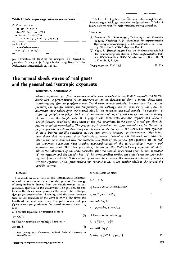 (PDF) The normal shock waves of real gases and the generalized ...