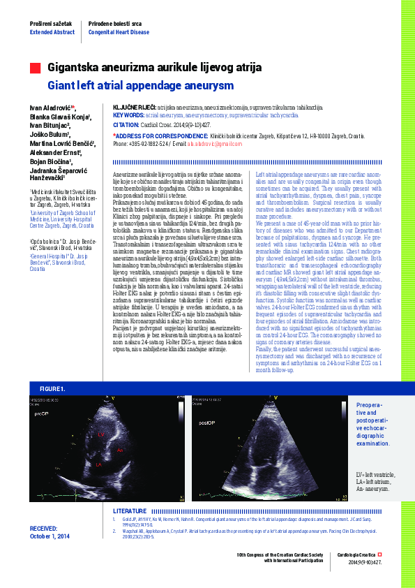 (PDF) Giant left atrial appendage aneurysm