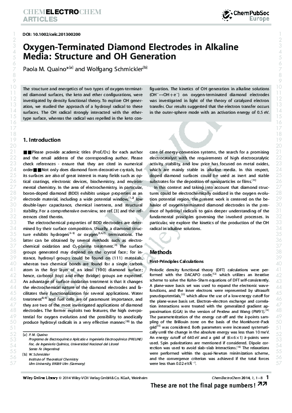 (PDF) Oxygen-Terminated Diamond Electrodes in Alkaline Media: Structure ...