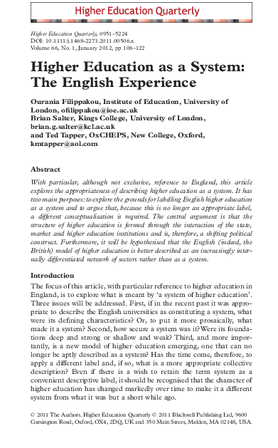 (PDF) Higher Education as a System: The English Experience