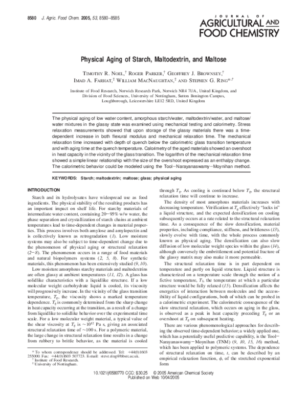 (PDF) Physical Aging of Starch, Maltodextrin, and Maltose