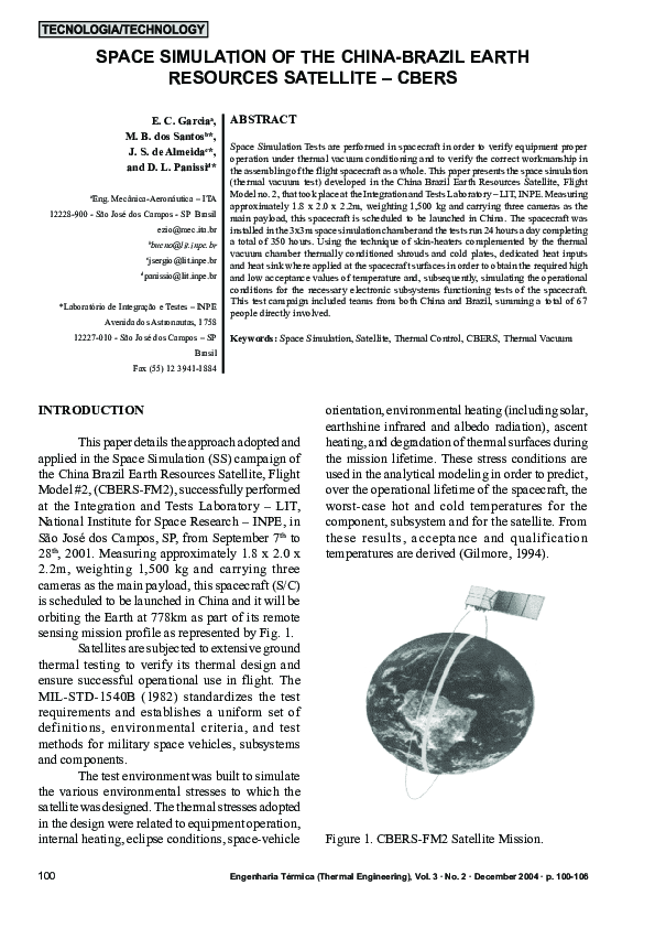 (PDF) Space Simulation of the China-Brazil Earth Resources Satellite Cbers