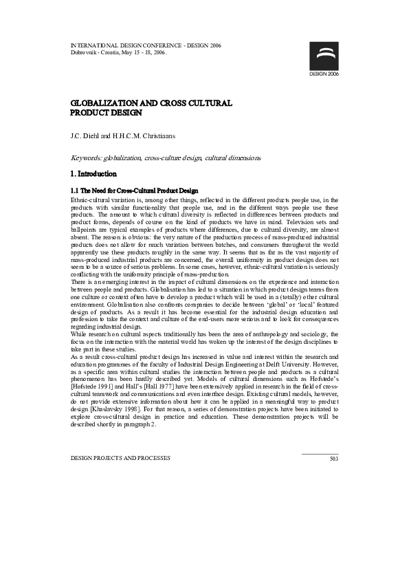 (PDF) Globalization and cross cultural product design
