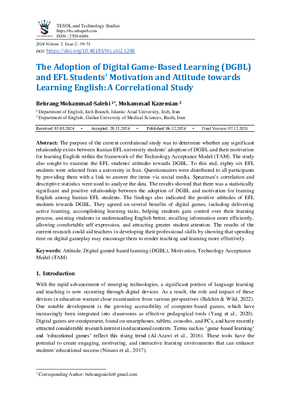 (PDF) The Adoption of Digital Game-Based Learning (DGBL) and EFL ...
