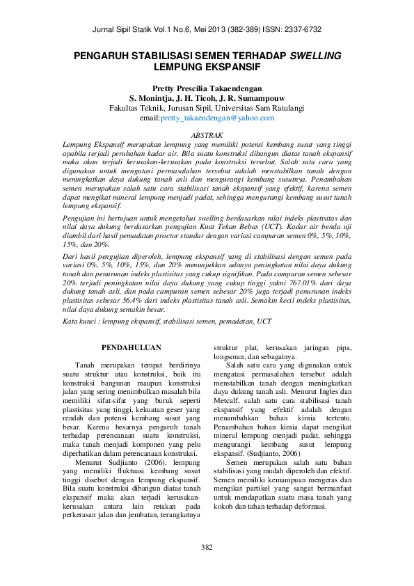 (PDF) Pengaruh Stabilisasi Semen Terhadap Swelling Lempung Ekspansif