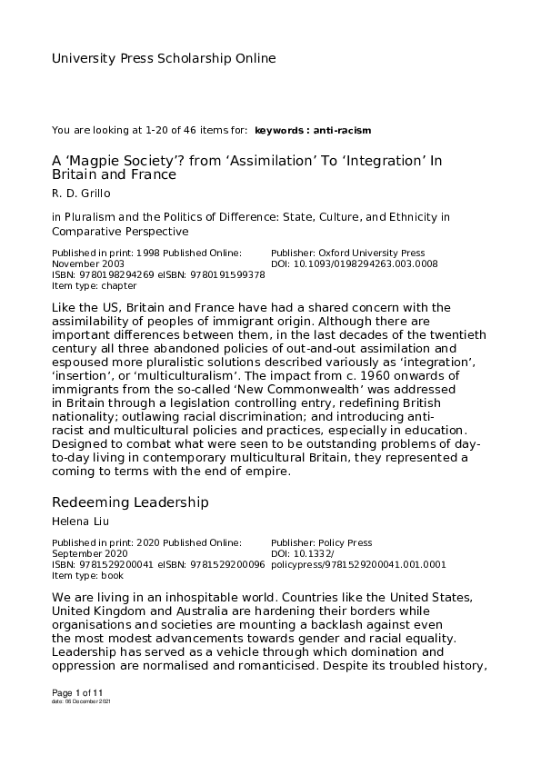 (PDF) A ‘Magpie Society’? from ‘Assimilation’ To ‘Integration’ In ...