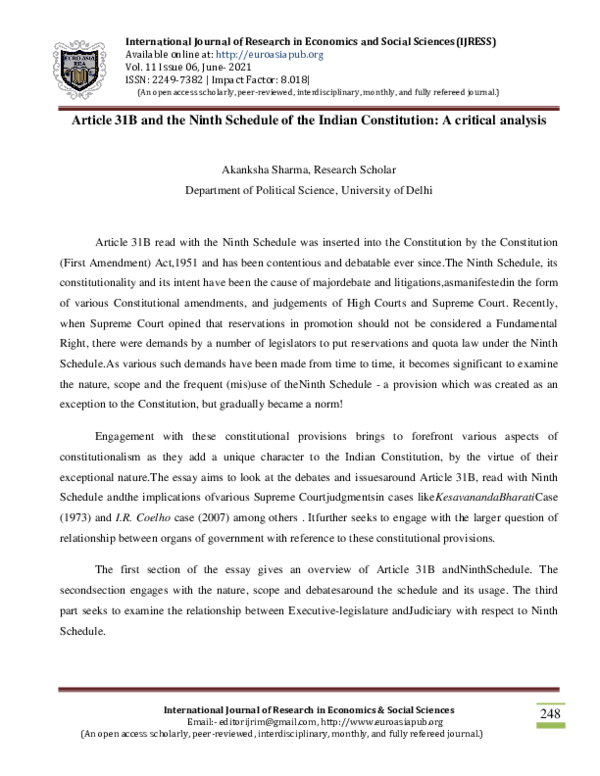 (PDF) Article 31B and the Ninth Schedule of the Indian Constitution: A ...