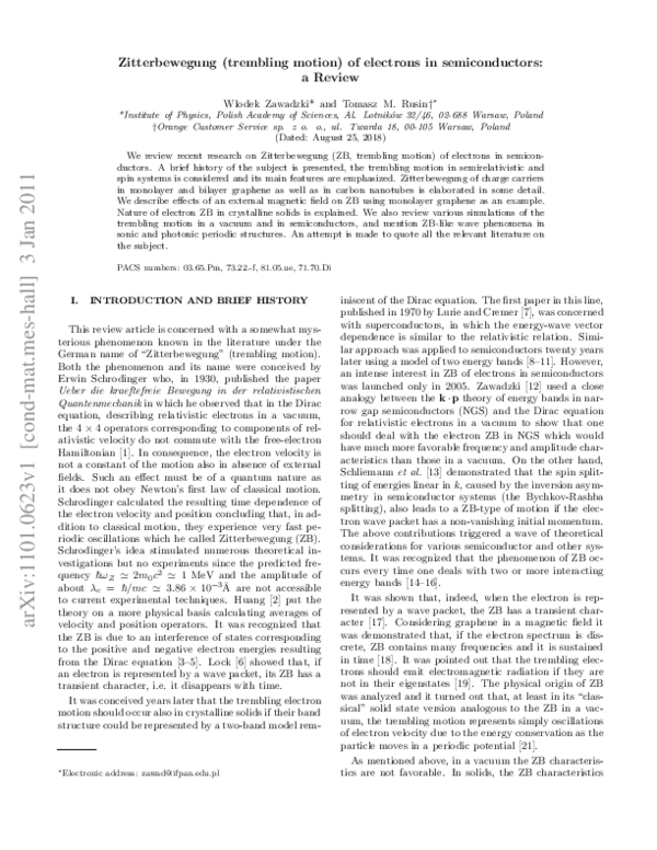 (PDF) Zitterbewegung (trembling motion) of electrons in semiconductors ...