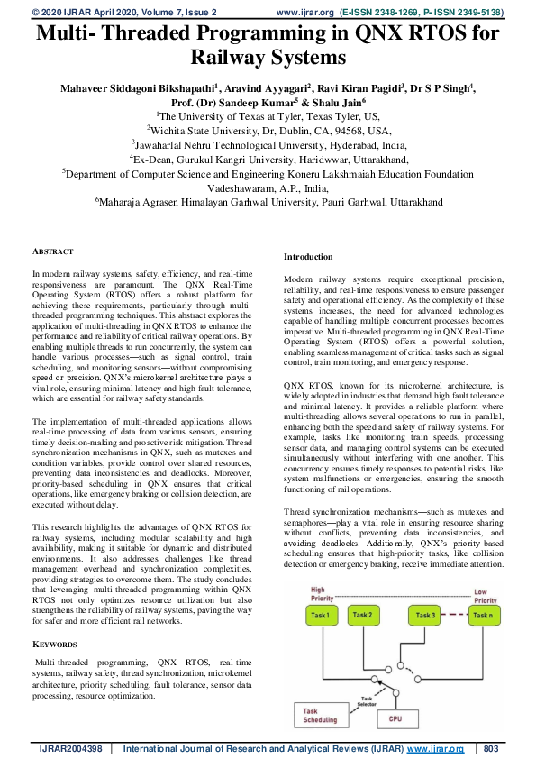 (PDF) Multi- Threaded Programming in QNX RTOS for Railway Systems