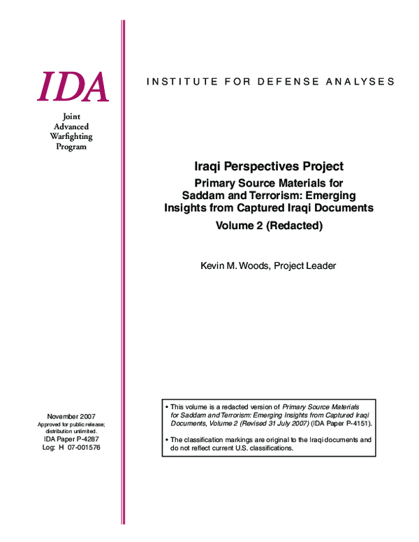 (PDF) Iraqi Perspectives Project. Primary Source Materials for Saddam ...