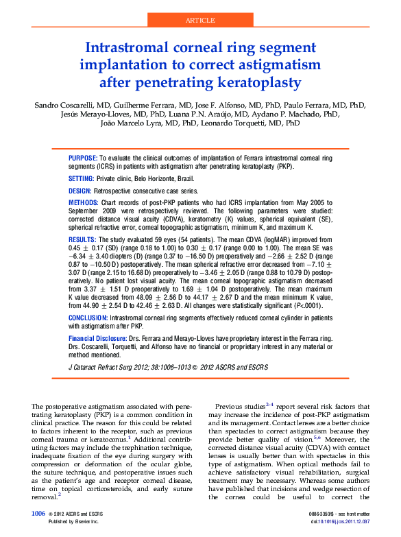 (PDF) Intrastromal corneal ring segment implantation to correct ...