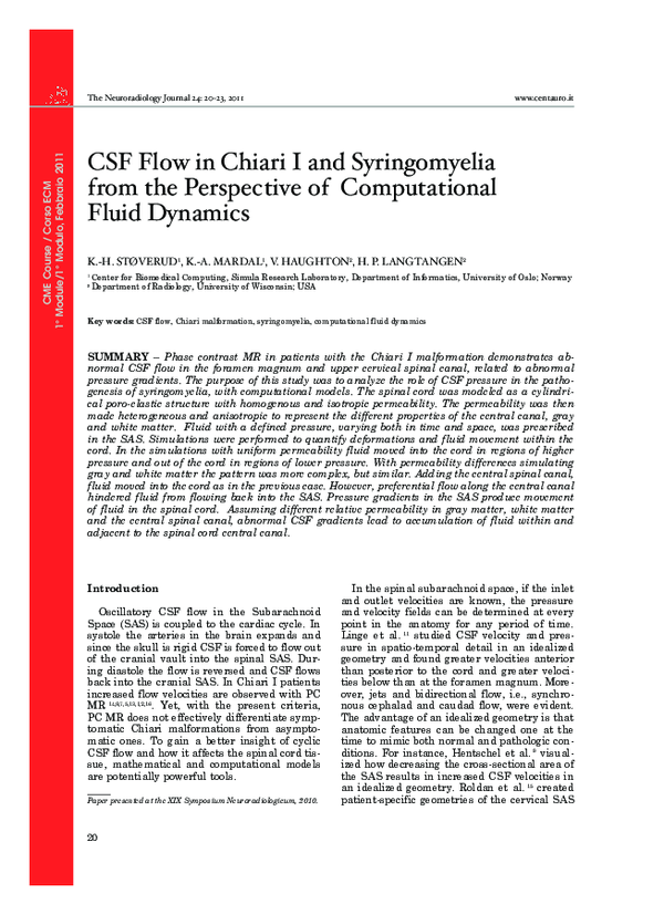 (PDF) CSF Flow in Chiari I and Syringomyelia from the Perspective of ...