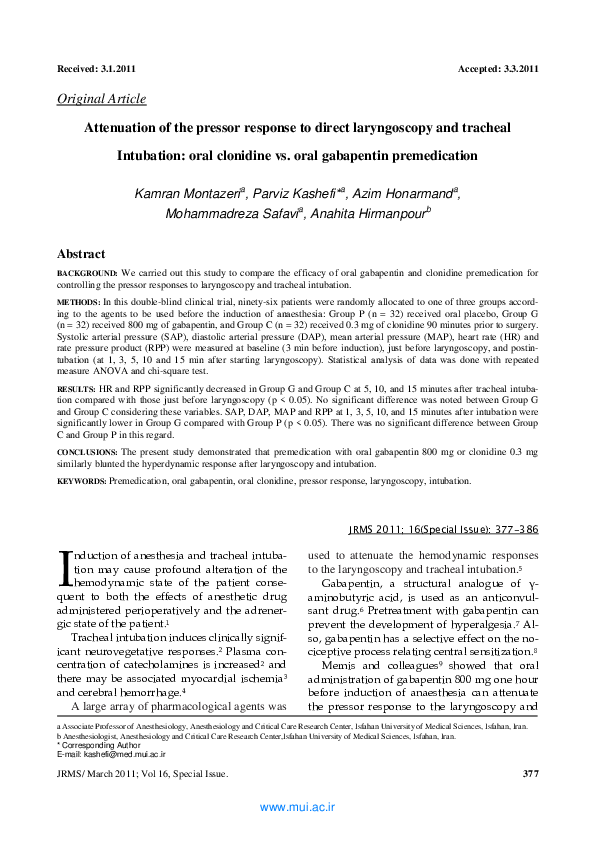 (PDF) Attenuation of the pressor response to direct laryngoscopy and ...