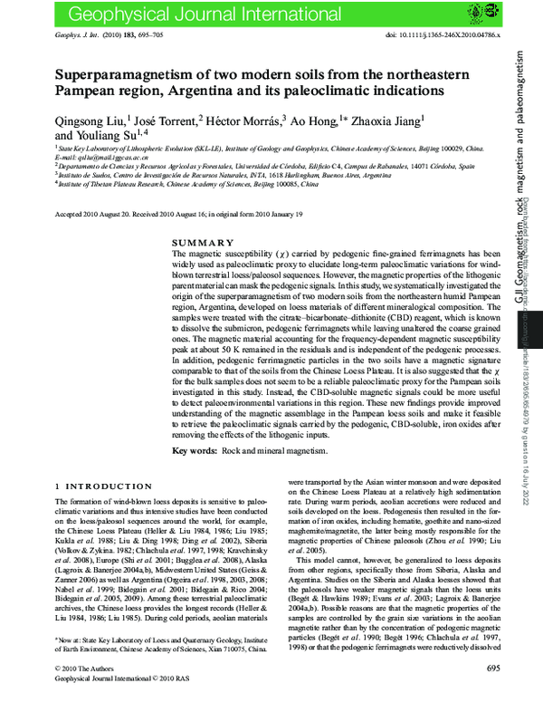 (PDF) Superparamagnetism of two modern soils from the northeastern ...
