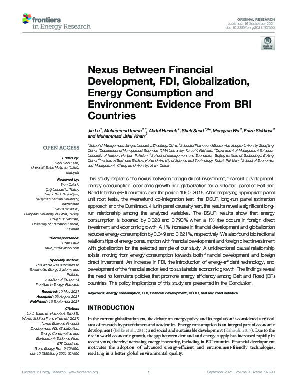 (PDF) Nexus Between Financial Development, FDI, Globalization, Energy Consumption and ...