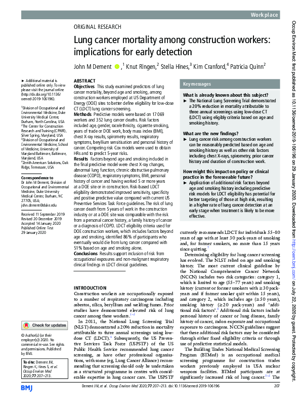 (PDF) Lung cancer mortality among construction workers: implications ...