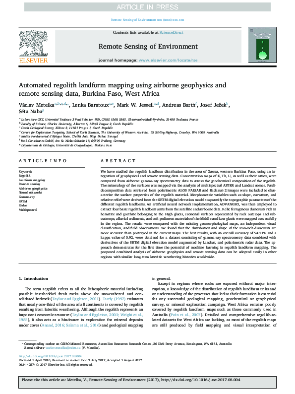 (PDF) Automated regolith landform mapping using airborne geophysics and remote sensing data ...