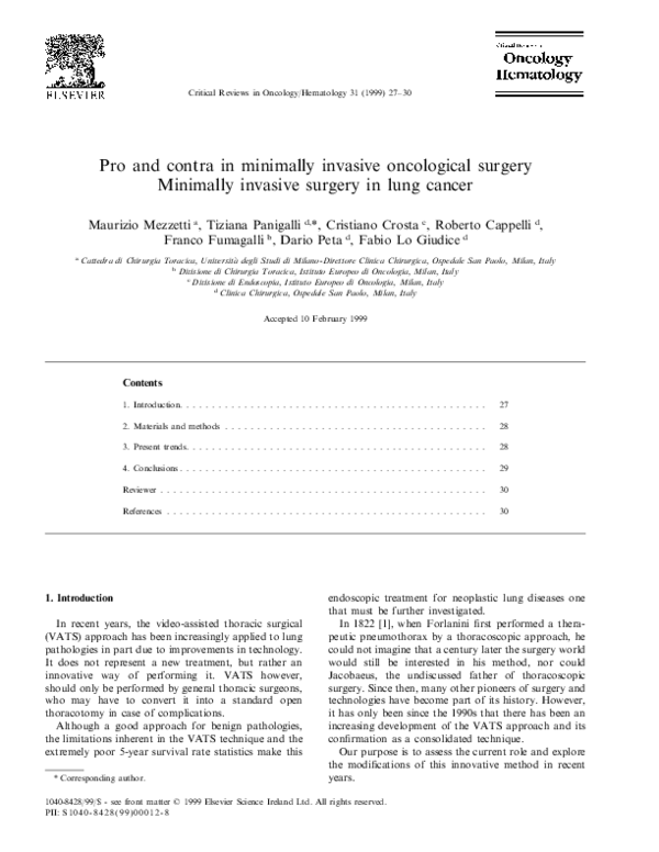 (PDF) Pro and contra in minimally invasive oncological surgery