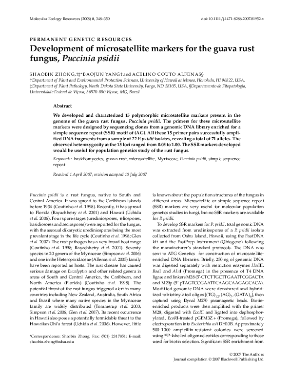 (PDF) PERMANENT GENETIC RESOURCES: Development of microsatellite ...