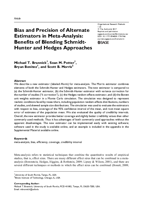 (PDF) Bias and Precision of Alternate Estimators in Meta-Analysis ...