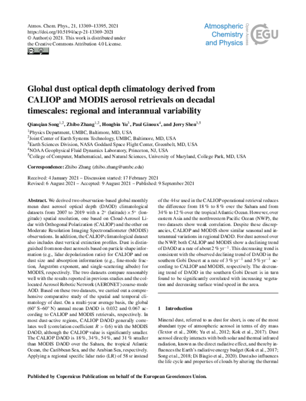 (PDF) Global dust optical depth climatology derived from CALIOP and ...