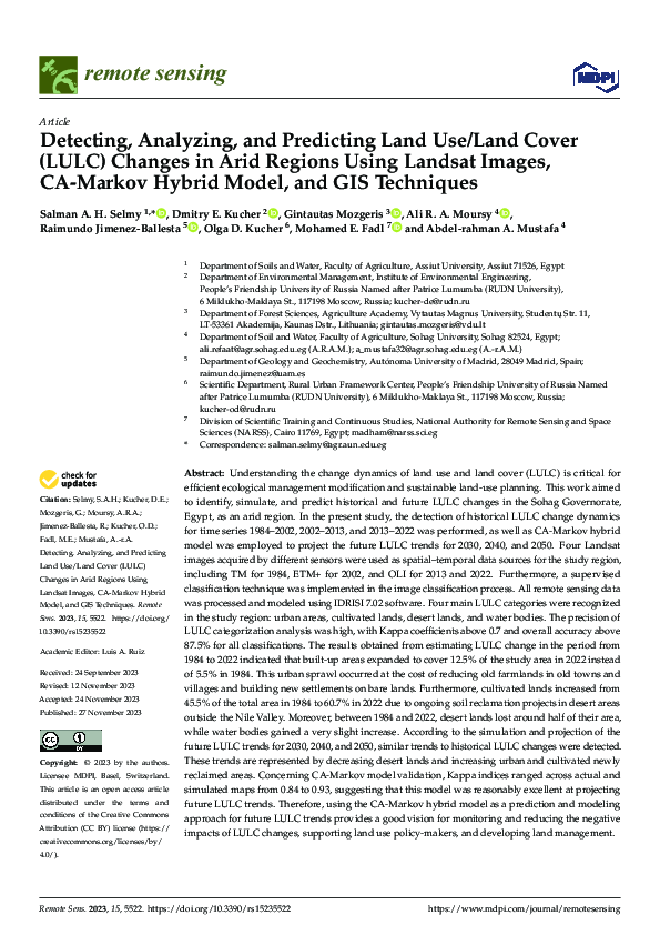 (PDF) Detecting, Analyzing, and Predicting Land Use/Land Cover (LULC) Changes in Arid Regions ...