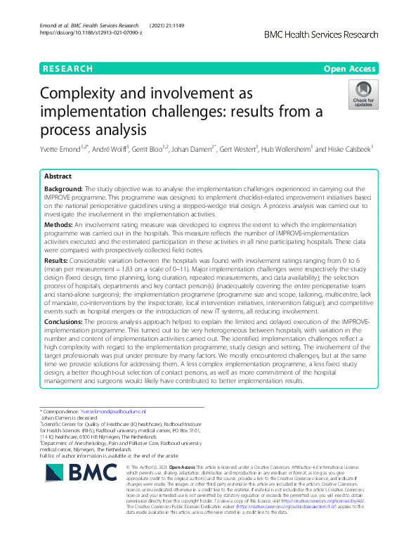 (PDF) Complexity and involvement as implementation challenges: results ...