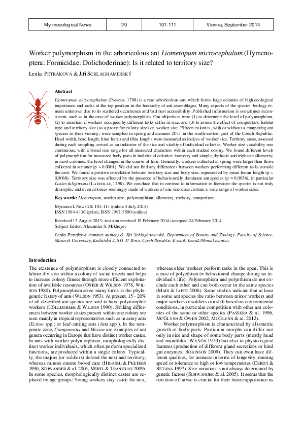 (PDF) Worker polymorphism in the arboricolous ant Liometopum ...