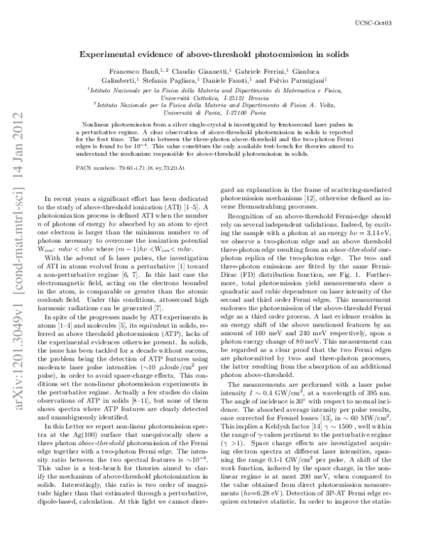 (PDF) Experimental Evidence of Above-Threshold Photoemission in Solids