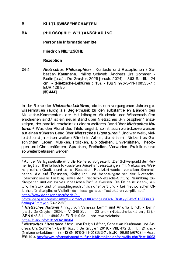 (PDF) IFB-Rezension Nietzsches Philosophien : Kontexte und Rezeptionen ...