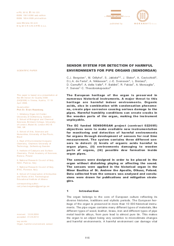 (PDF) Sensor system for detection of harmful environments for pipe organs (Sensorgan)
