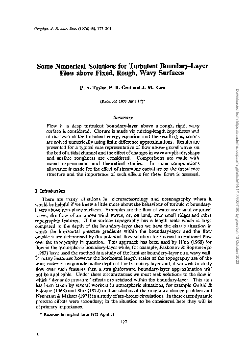 (PDF) Some Numerical Solutions for Turbulent Boundary-Layer Flow above Fixed, Rough, Wavy Surfaces