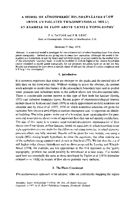 (PDF) A model of atmospheric boundary-layer flow above an isolated two-dimensional ?hill?; an ...