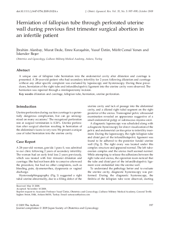 (PDF) Herniation of fallopian tube through perforated uterine wall ...