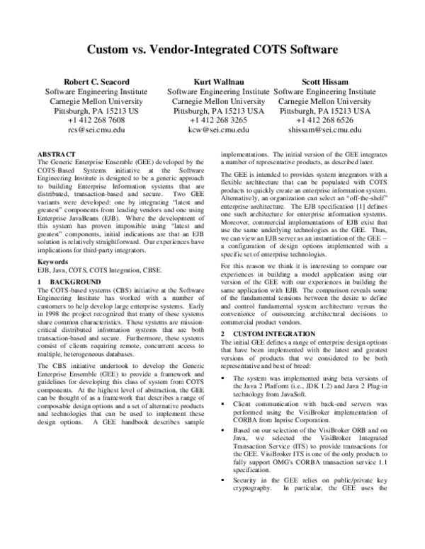 (PDF) Custom vs. Vendor-Integrated COTS Software
