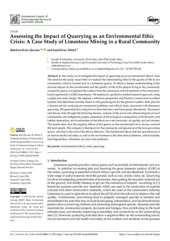 (PDF) Assessing the Impact of Quarrying as an Environmental Ethic ...