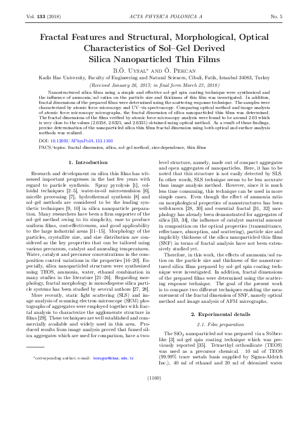 (PDF) Fractal Features and Structural, Morphological, Optical Characteristics of Sol-Gel Derived ...