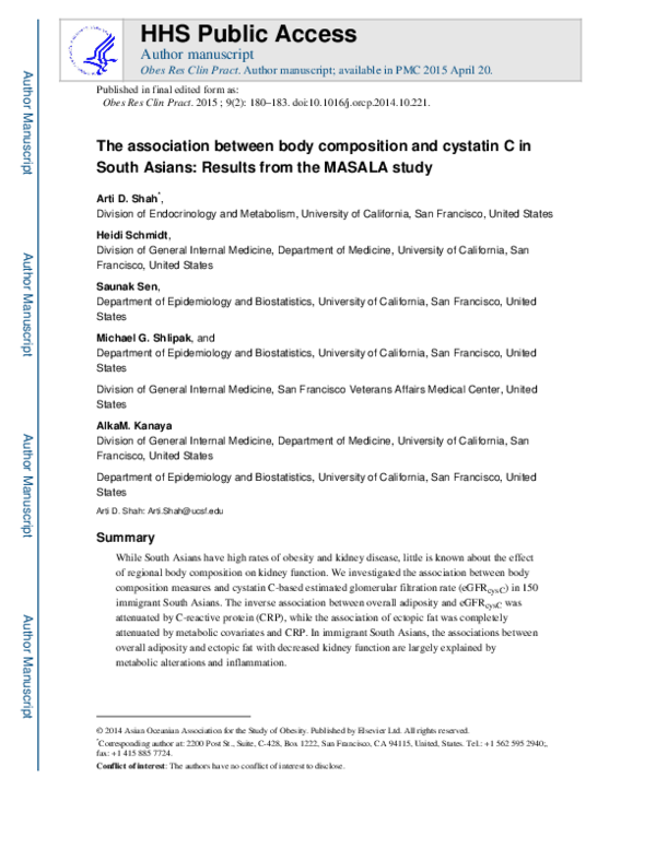 (PDF) The association between body composition and cystatin C in South ...