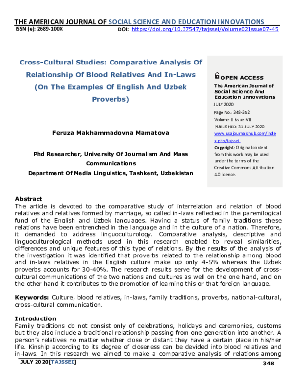 (PDF) Cross-Cultural Studies: Comparative Analysis Of Relationship Of ...