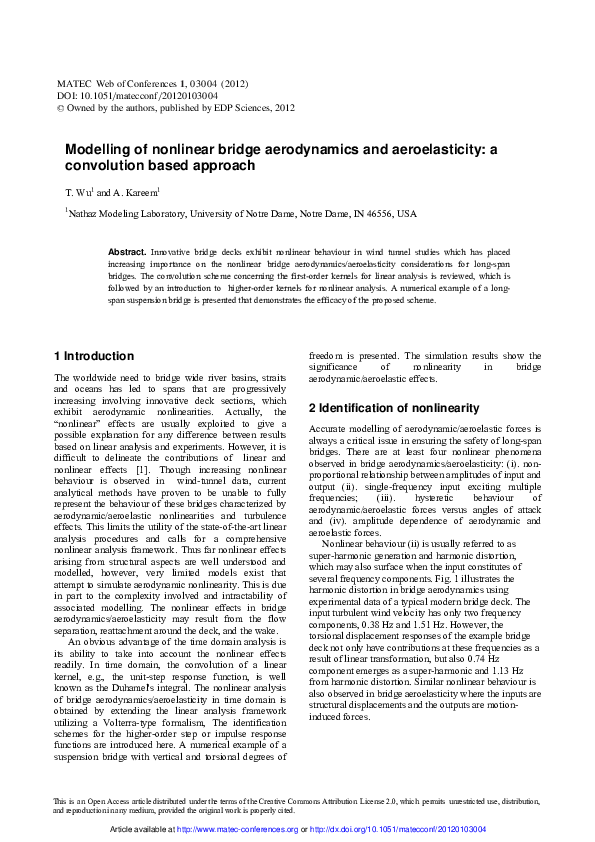 (PDF) Modelling of nonlinear bridge aerodynamics and aeroelasticity: a convolution based approach