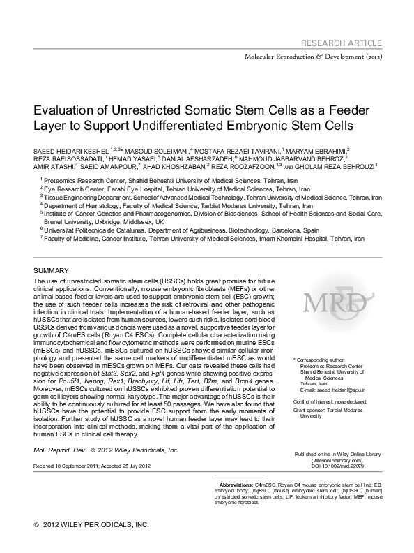 (PDF) Evaluation of unrestricted somatic stem cells as a feeder layer ...