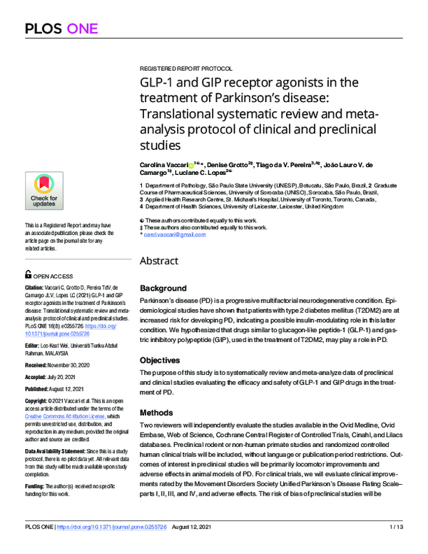 (PDF) GLP-1 and GIP receptor agonists in the treatment of Parkinson’s ...