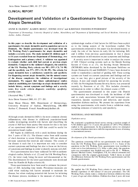(PDF) Development and Validation of a Questionnaire for Diagnosing ...